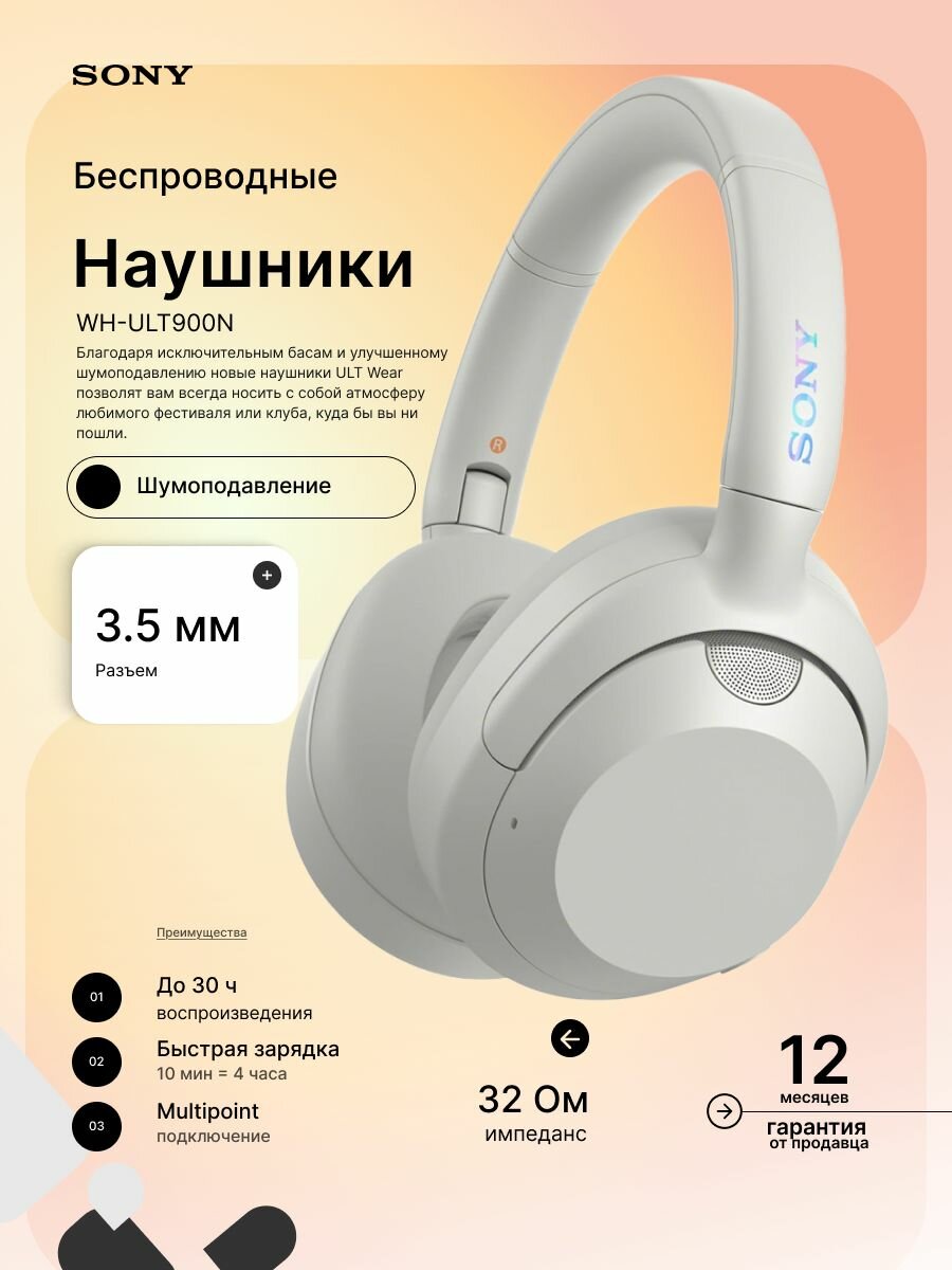 Беспроводные наушники Sony WH-ULT900N, White(Белый)
