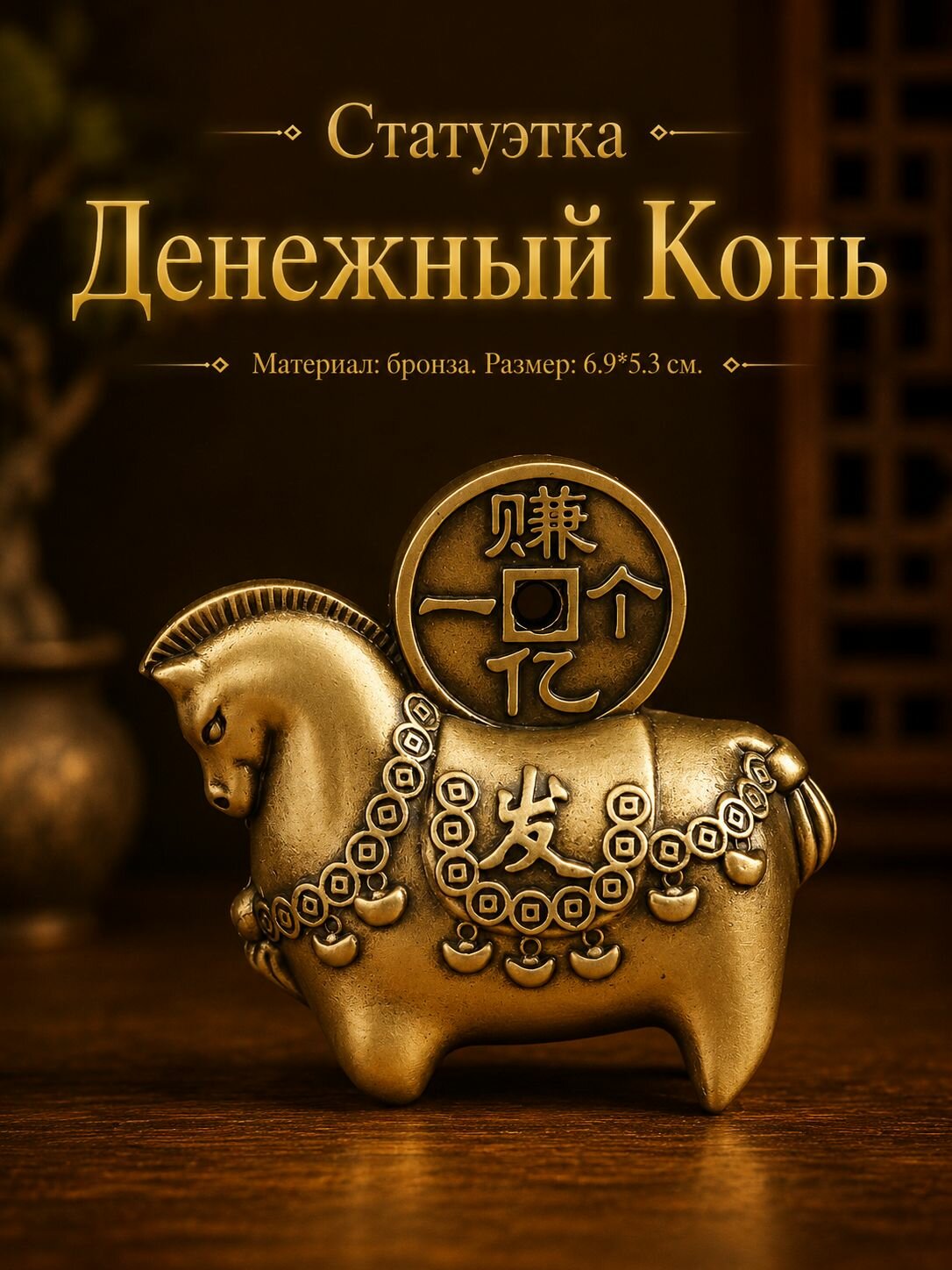 Статуэтка "Денежный Конь" Фэн-Шуй, бронза (6.9*5.3 см.)