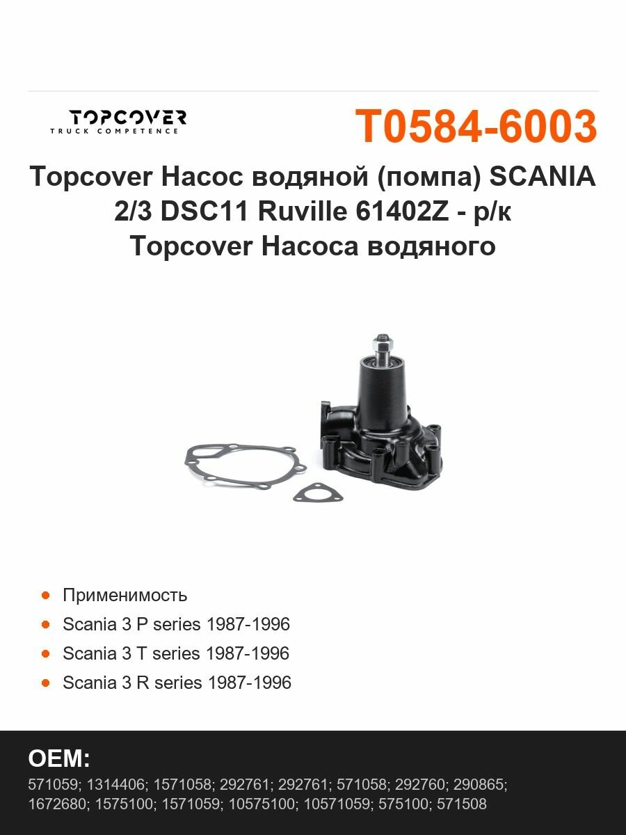 Topcover Насос водяной (помпа) SCANIA 2/3 DSC11 Ruville 61402Z - р/к Topcover Насоса водяного