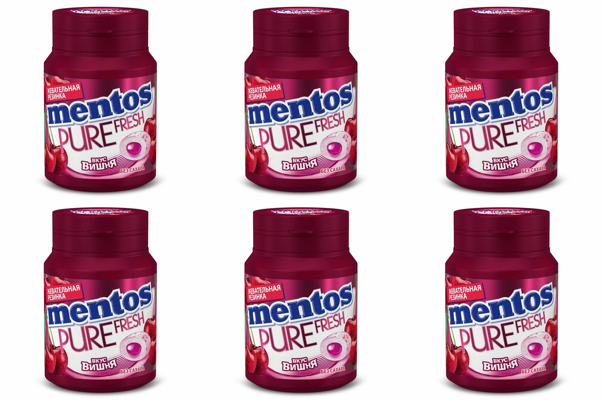 Mentos Жевательная резинка вишня, 54 г, 6 шт