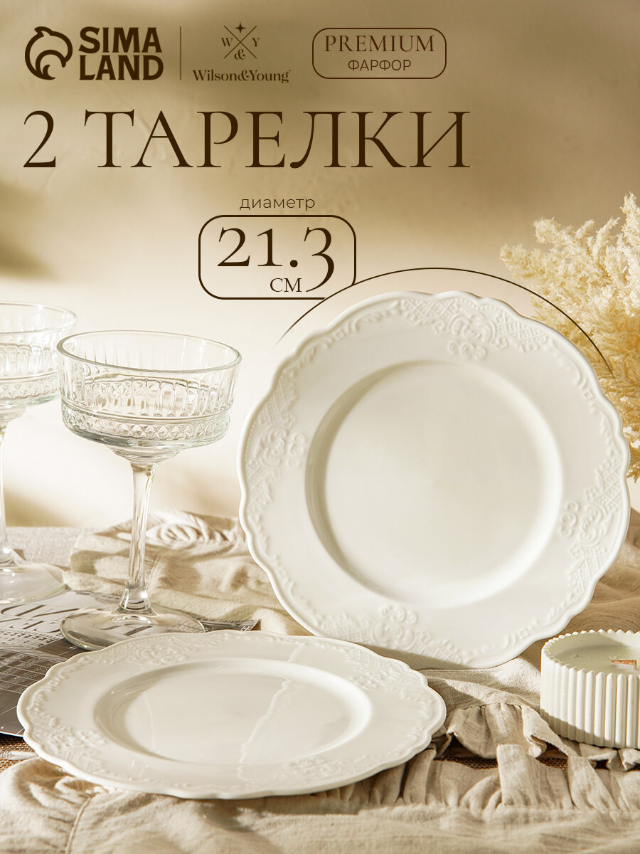 Тарелки WY Venecia, набор 2 шт, d=21.3 см, фарфор, цвет белый