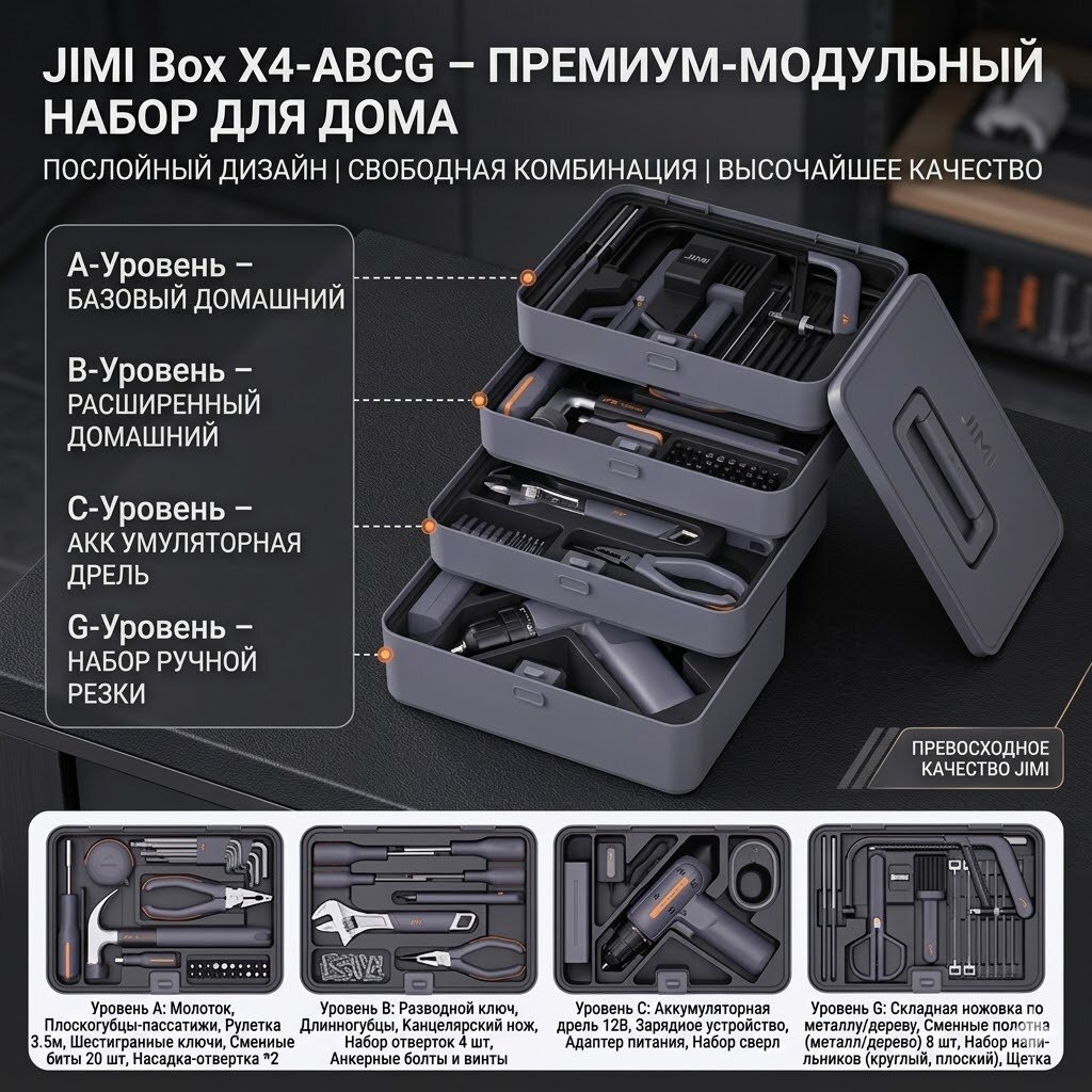 Набор инструментов Xiaomi JIMI X4-ABCG, с дрелью, 44 предмета