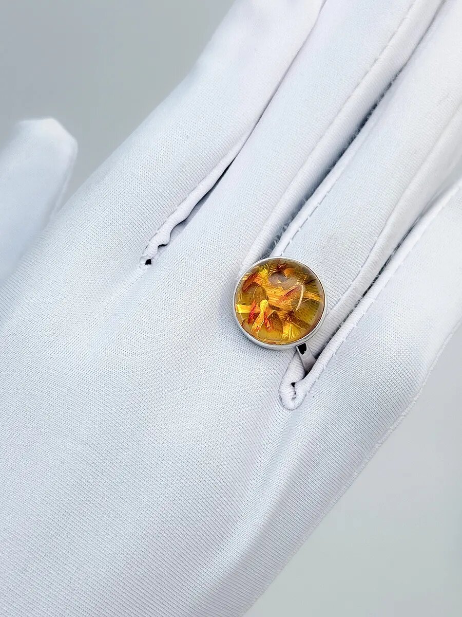 Кольцо Кристалл Мечты, серебро, 925 проба, родирование, янтарь