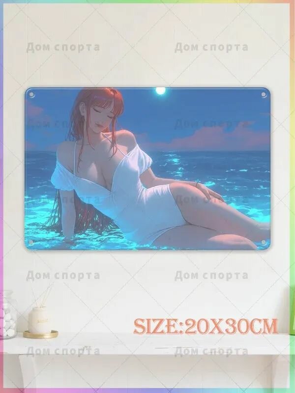 Настенная картина с изображением девушки-аниме, подходит для подвешивания на дверь гаража, спальни, коридора, 30x20 см