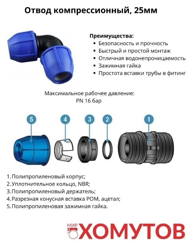 Отвод компрессионный NORMA 25, 1 шт Мир Хомутов