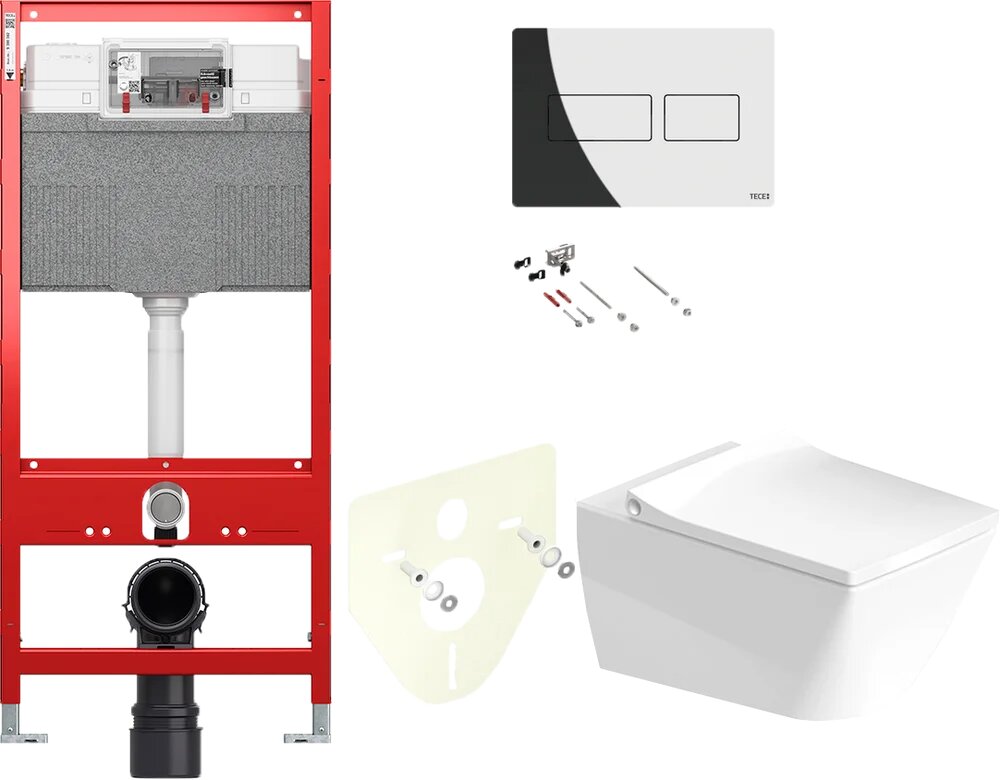 Комплект Унитаз подвесной Duravit Viu 2511090000 безободковый / Крышка 0021190000 с микролифтом / Инсталляция TECEprofil Uni 2.0 9300302 с шумоизоляцией, Кнопка хром