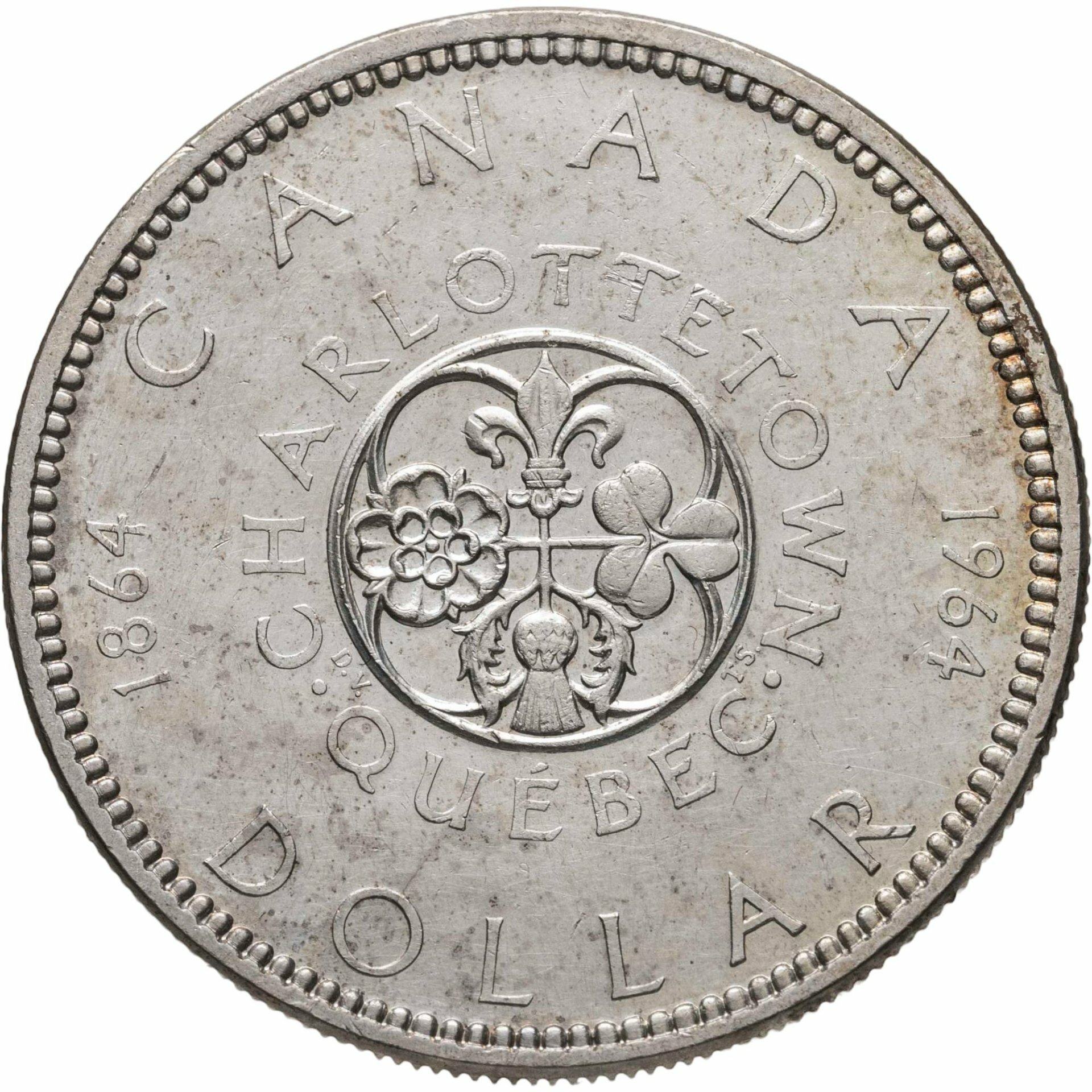 Канада 1 доллар dollar 1964 100 лет Шарлоттауну и Квебеку, Серебро 800, в сохранности VF-XF