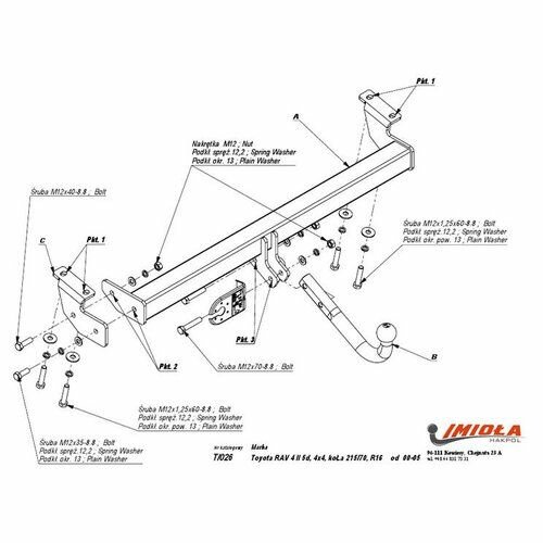 Фаркоп TOYOTA (RAV-4 5 doors, 4x4, tyres 15/70, R16) IMIOLA T026