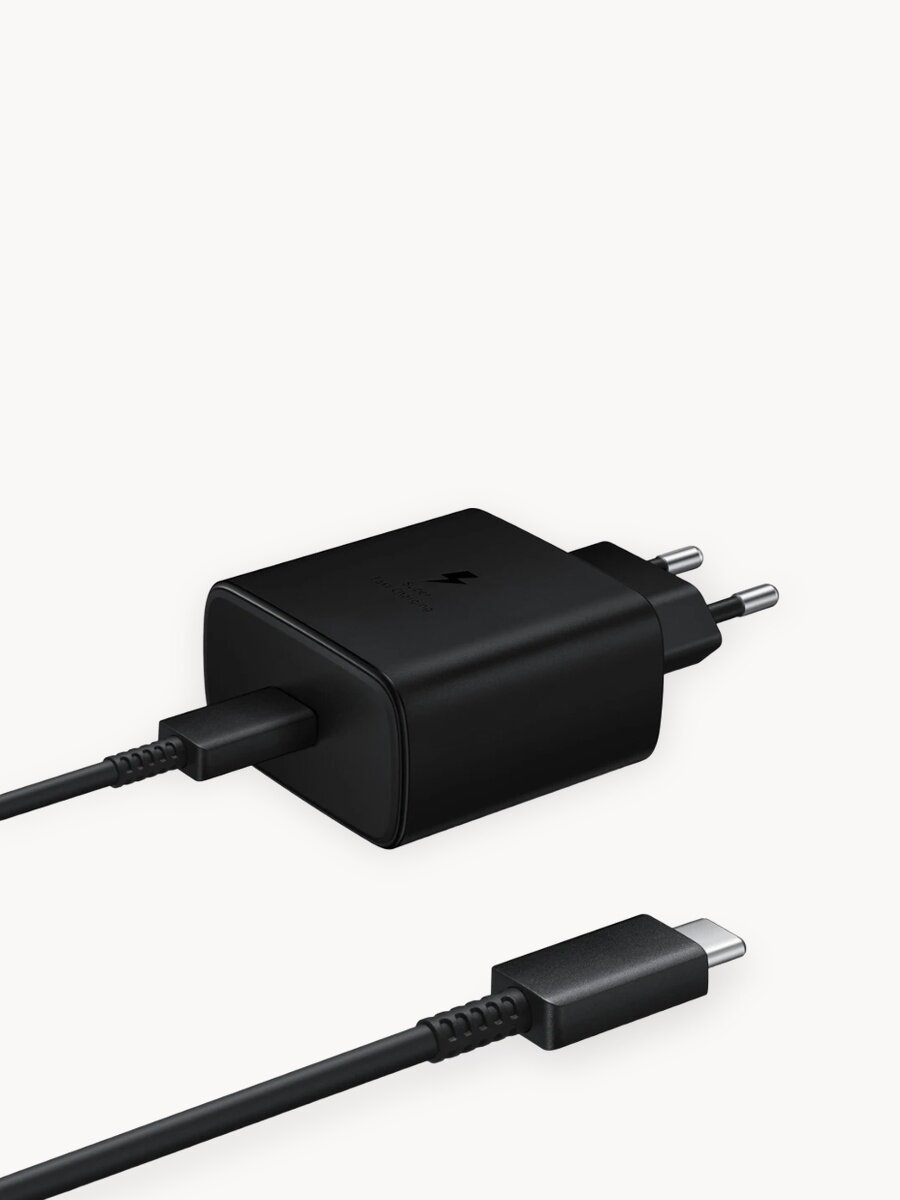 Зарядное устройство, для Samsung, 45 W, с кабелем USB Type-C, черное