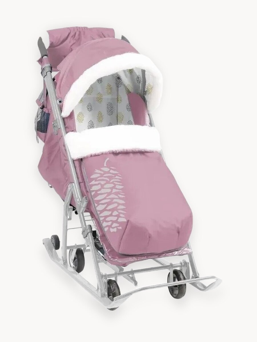 Санки-коляска Nika Ника Детям 7-5K НД7-5K пыльно-розовый с шишкой(серый каркас)