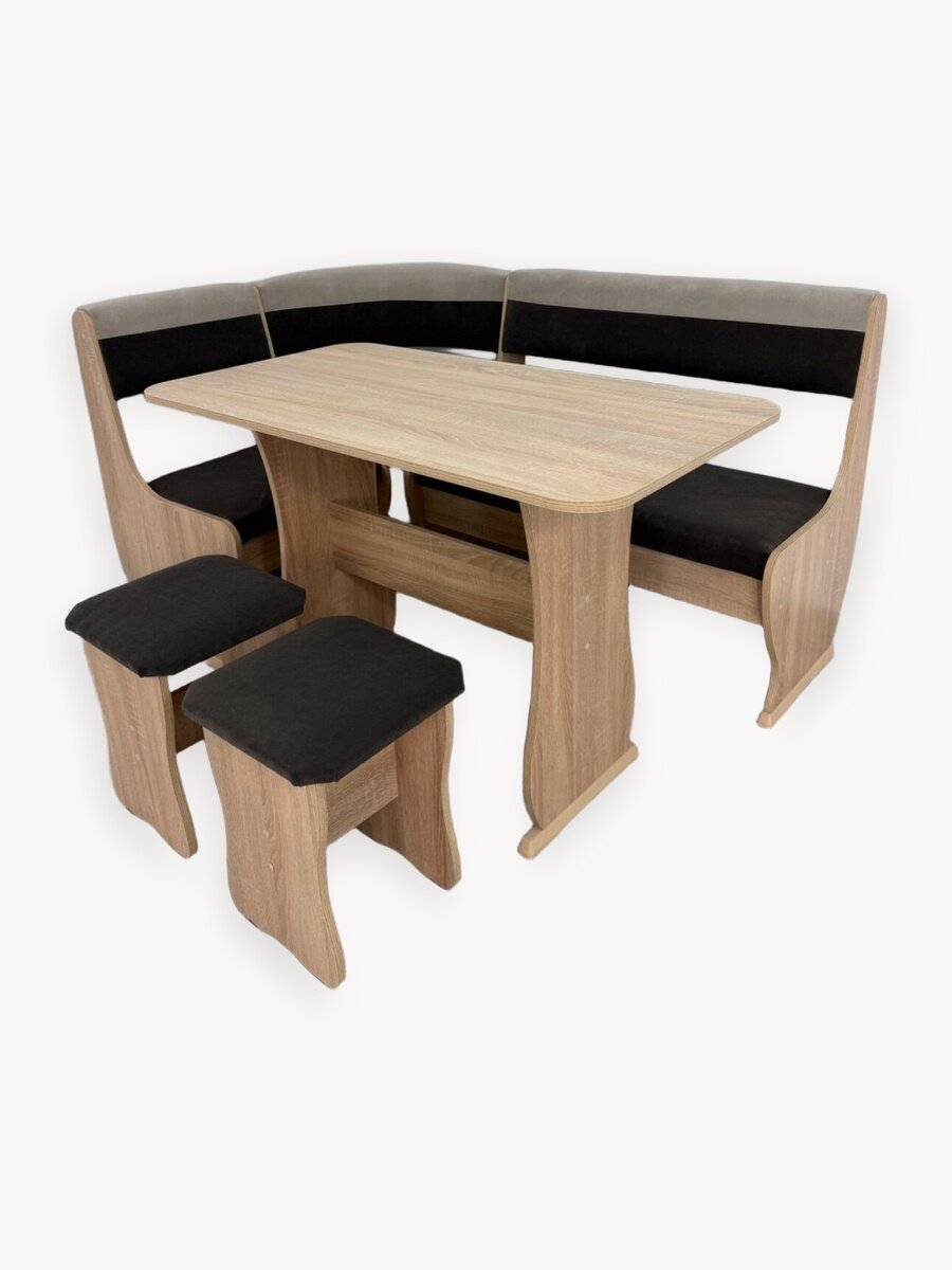 Кухонный уголок Уют тип 1, BUDUNOV GROUP, Дуб сонома/ТК коричневый/беж, уголок со столом и табуретами, 155х115х85 см