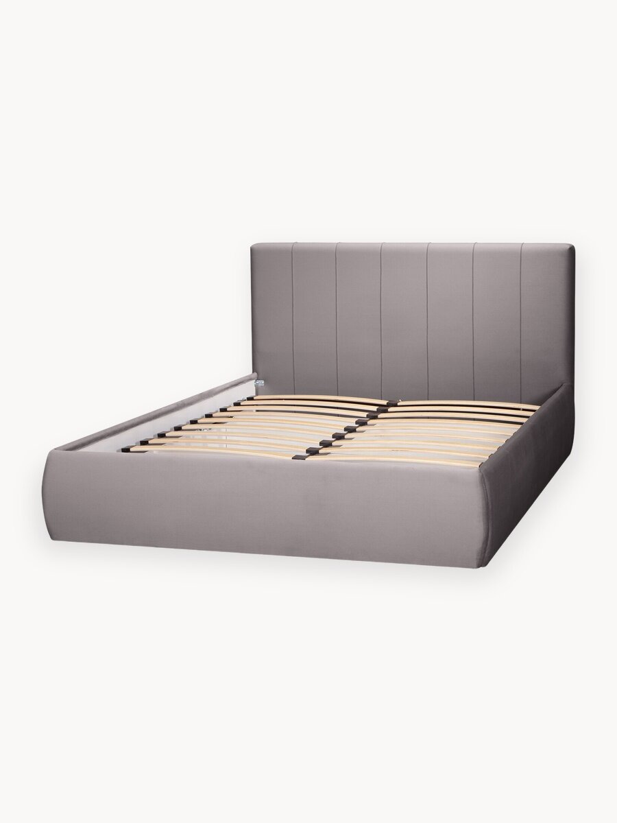 Двуспальная кровать 140х200 с подъемным механизмом Монако, с ящиками и мягким изголовьем, вельвет темно-серый Ами Мебель