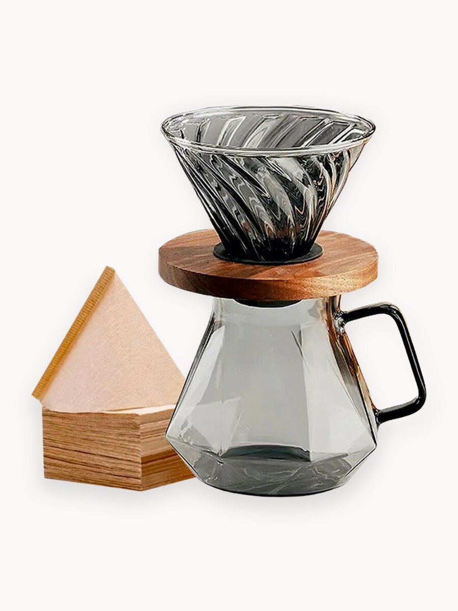 Набор для приготовления кофе - Пуровер, Грани Вкуса, стекло, дерево.