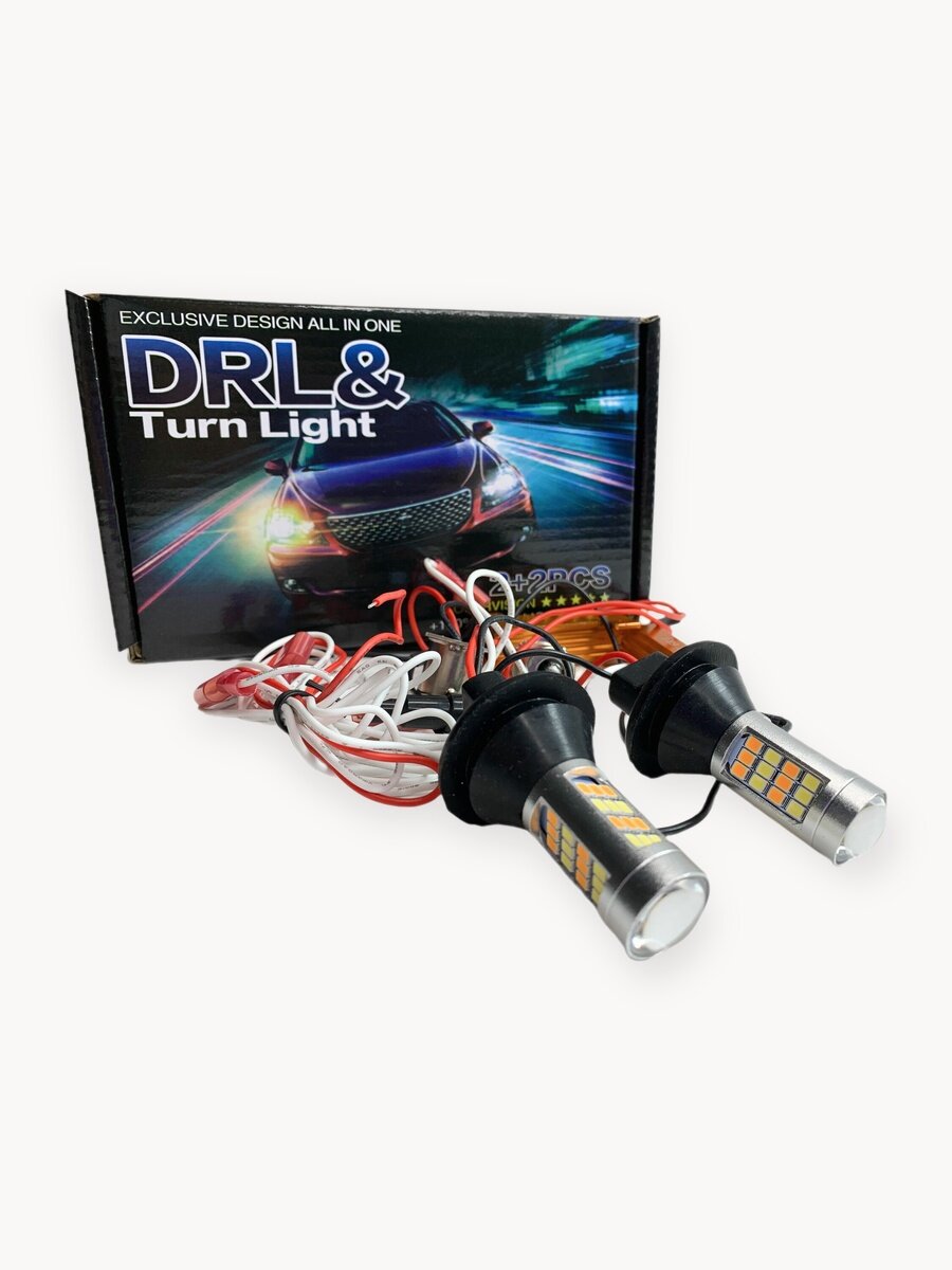 Светодиодные лампы с ДХО в поворотники 2 в 1, цоколь 1156 150 градусов PY21W BAU15S 2835-42LED