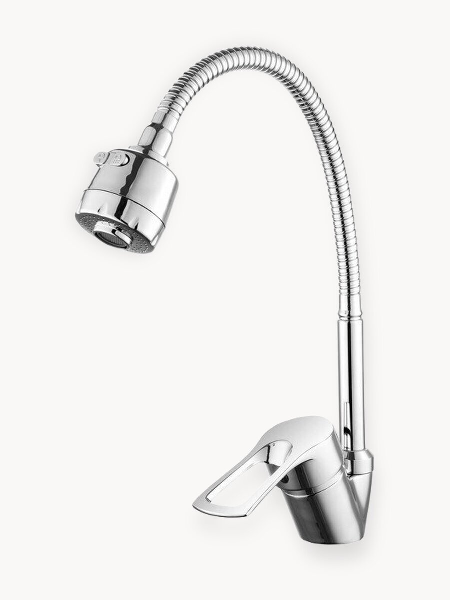 Смеситель для кухни Dionis DLA8-E-304, поворотный гибкий излив, горизонтальный монтаж, хром