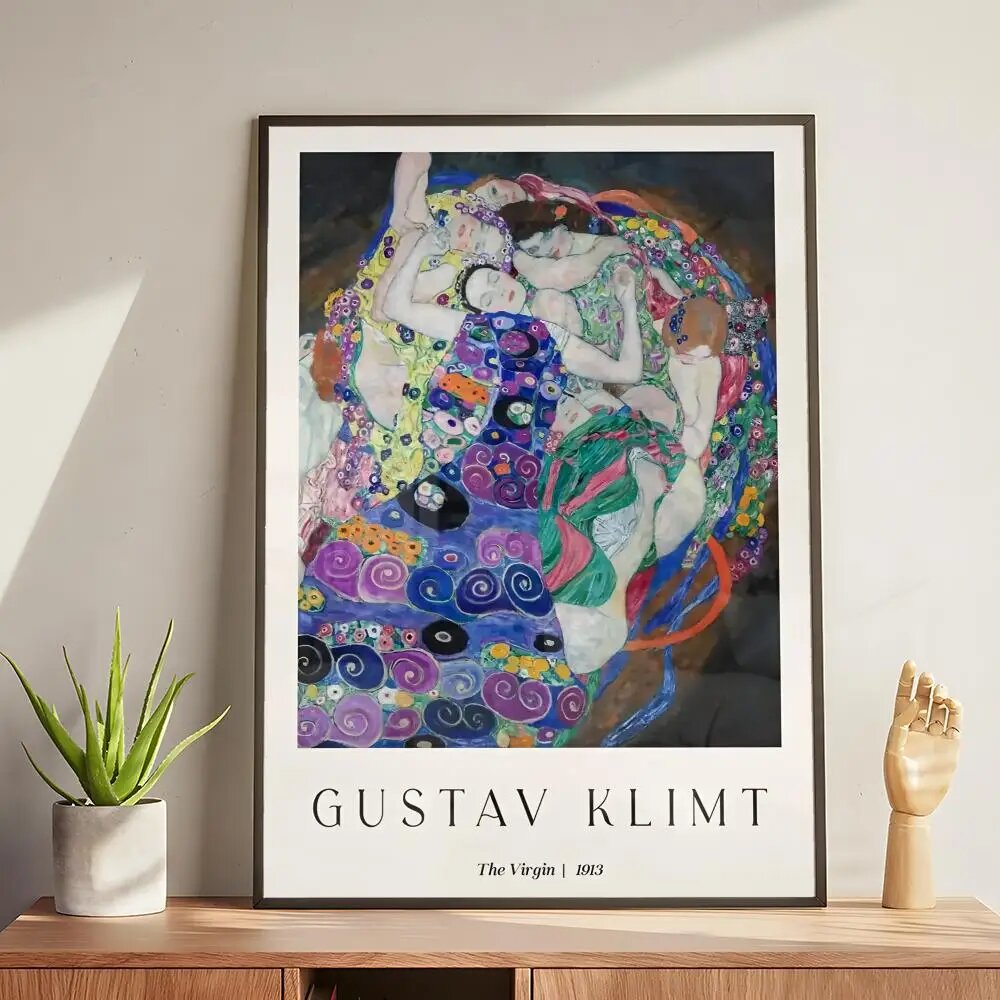 Абстрактный Постер Поцелуй в стиле Климта на холсте Black7, 40x60cm