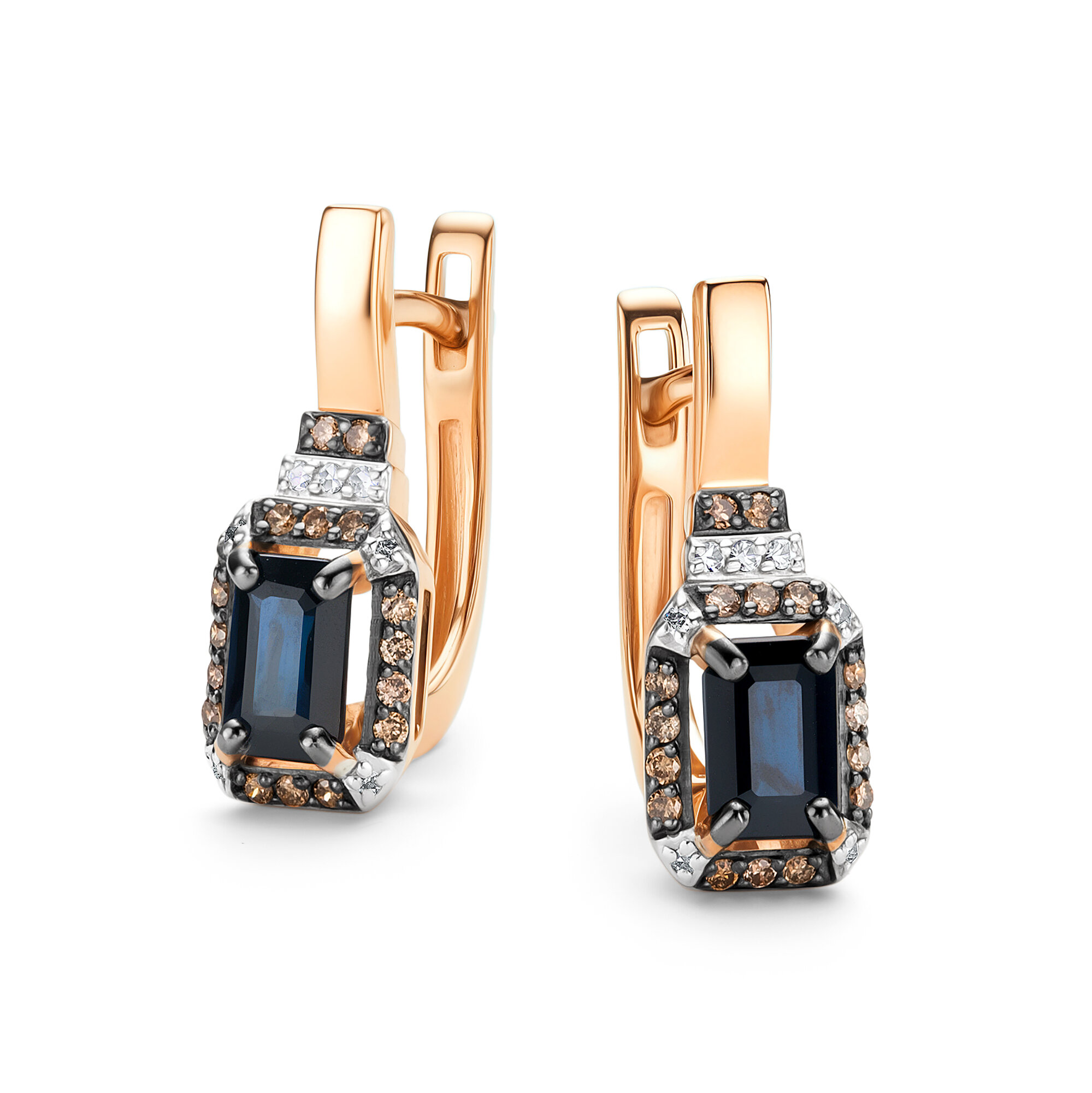 Моносерьга, красное золото, 585 проба, сапфир, бриллиант