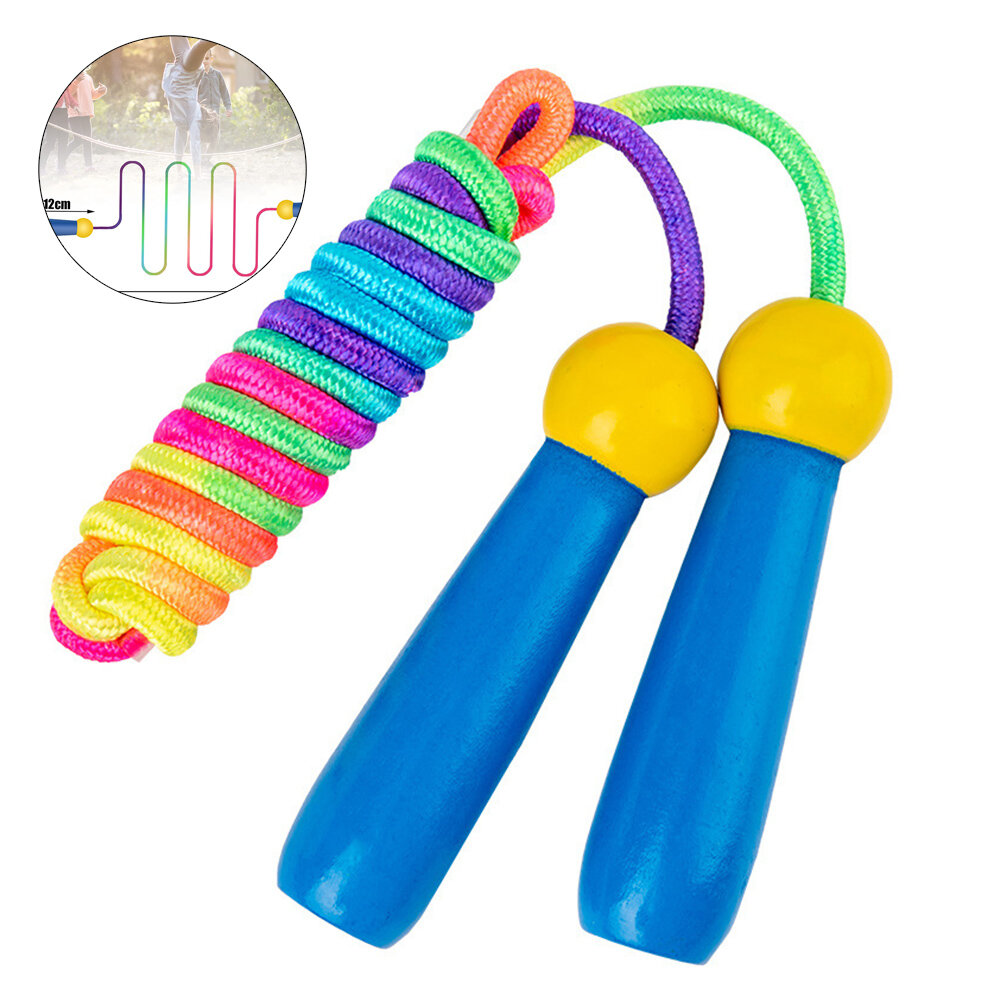 Скакалка детская, 2,4 м, регулируемая, полиэстеровая, с деревянной ручкой, для мальчиков и девочек, фитнес, упражнения на открытом воздухе