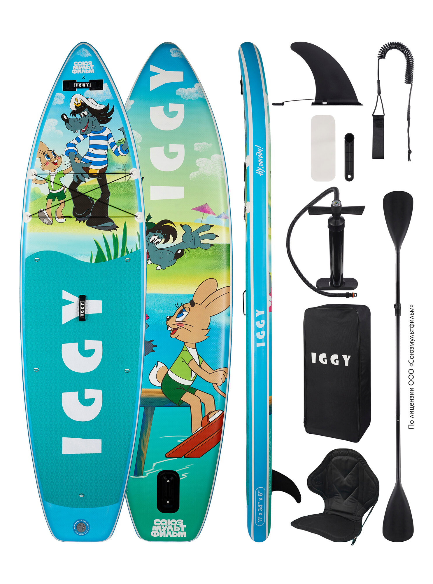 Сапборд Iggy 11х34х6 "Ну, погоди!" (335x86x15 см) надувной двухслойный / доска для плавания сап борд / Sup board, SUP-доска