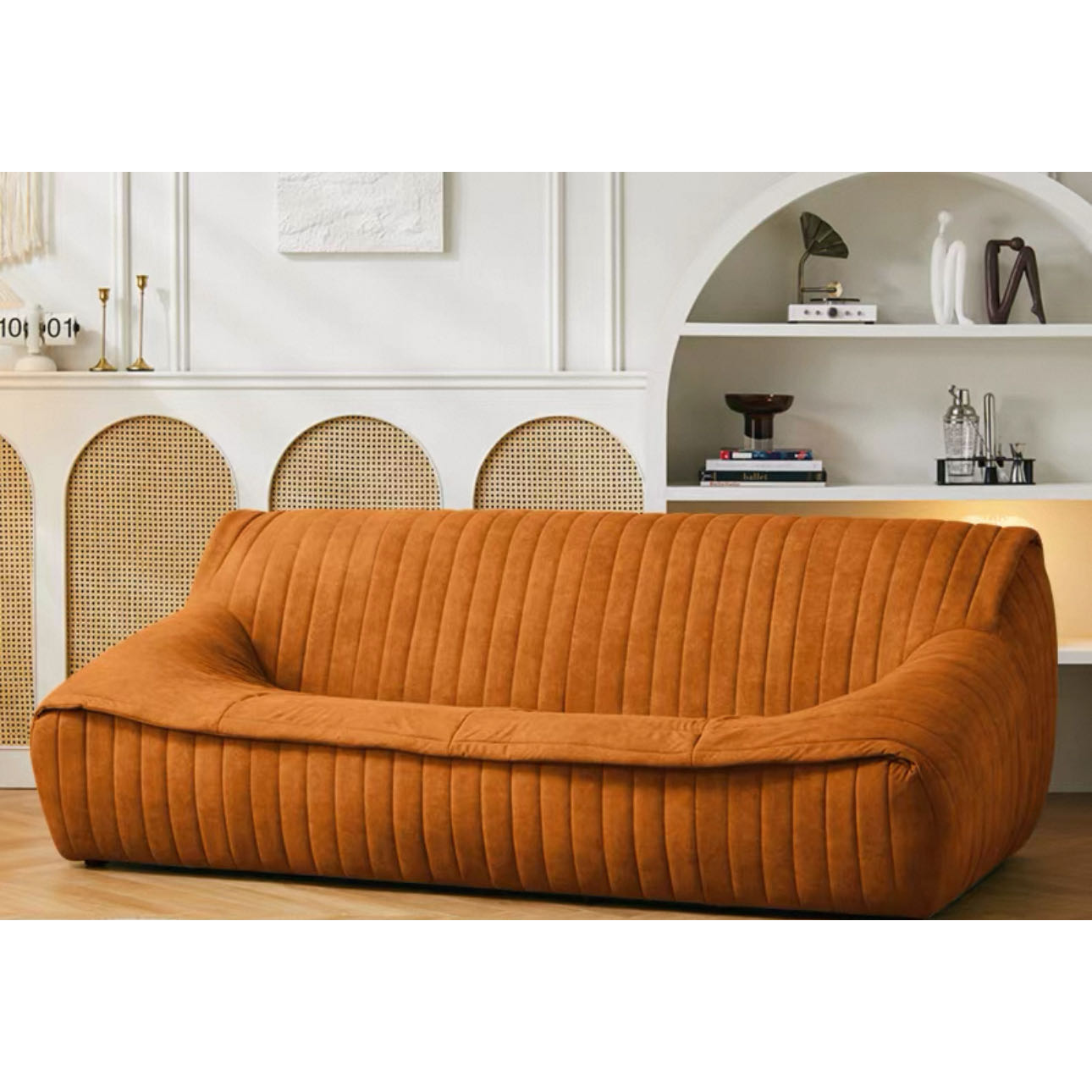 Интерьерный стеганный диван Marius (оранжевый / 195см*100*68)