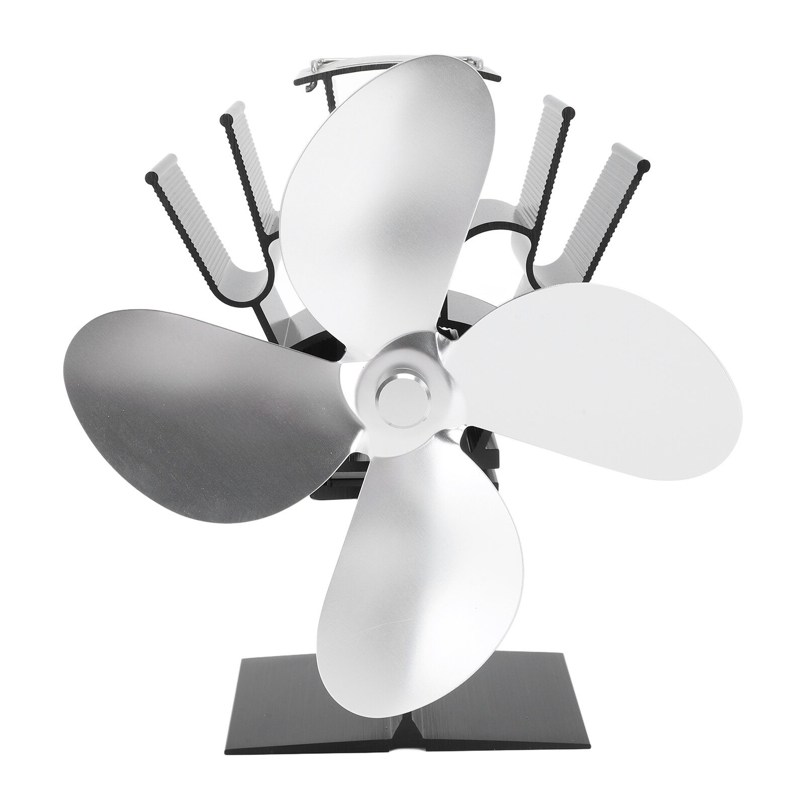 Вентилятор печи с 4 лопастями Вентилятор для камина с тепловым приводом Быстрая теплая циркуляционная конструкция с крючком Термоэлектрический вентилятор для дровяной горелки Домашнее серебро
