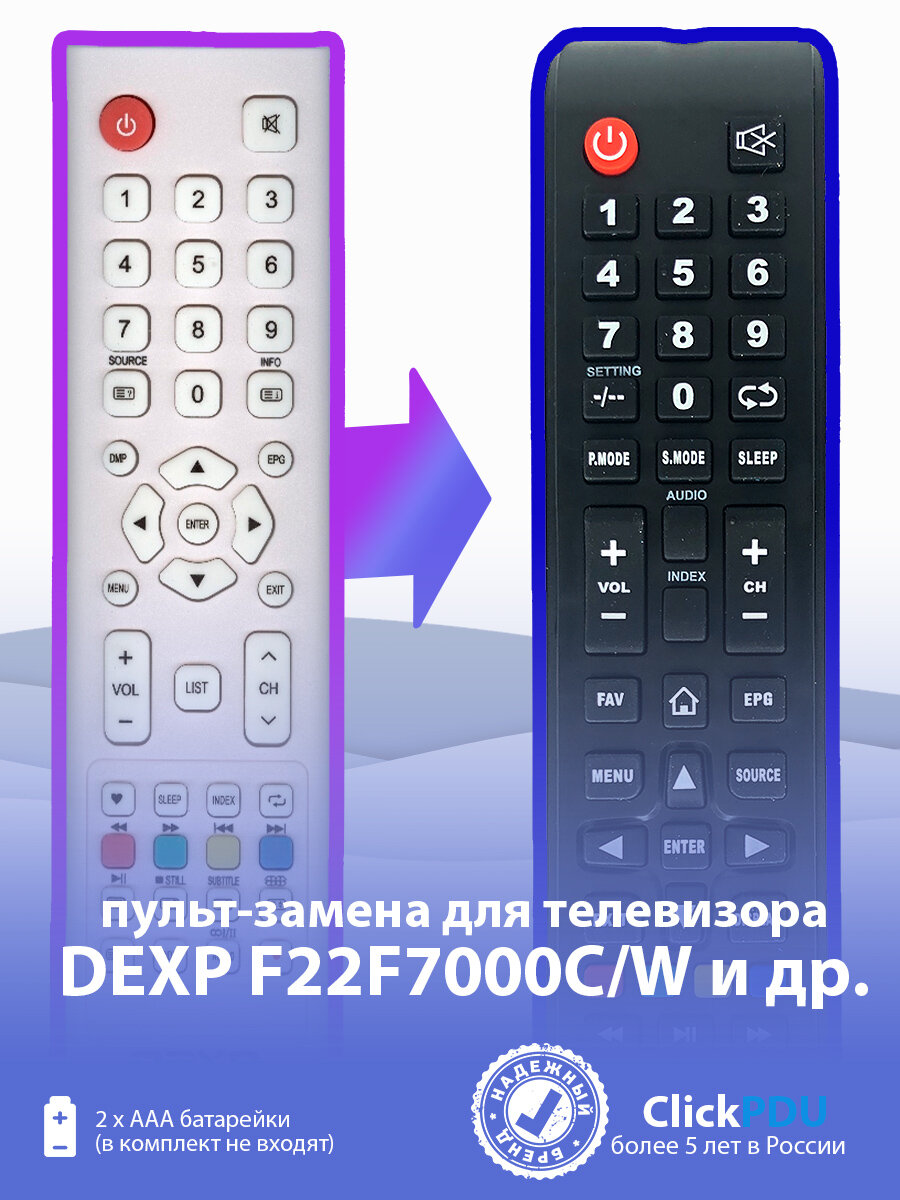 Пульт для телевизора DEXP F22F7000C/W и других