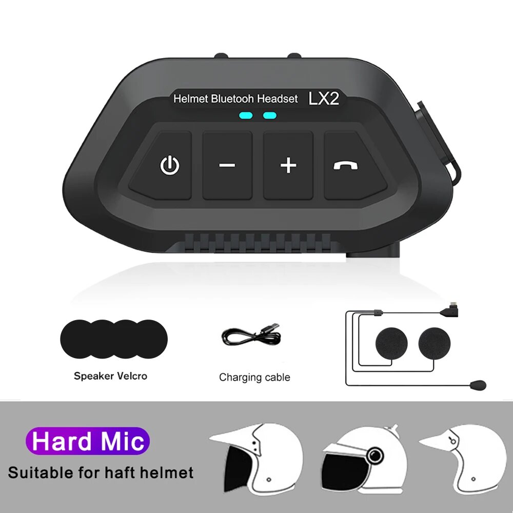 LX2 Bluetooth 5,0 гарнитура для мотоциклетного шлема Беспроводная гарнитура с шумоподавлением для велоспорта Водонепроницаемая поддержка громкой связи Музыка, Черный