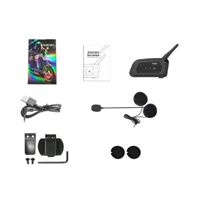 XINOWY V6 Pro мотоциклетный домофон 3,5 мм шлем Bluetooth-гарнитура домофон для 6 гонщиков 1200 м говорящая громкая связь IP67 850 мАч, Черный