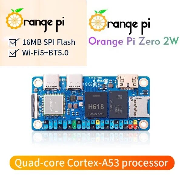 Мини-ПК Orange Pi Zero 2 Вт 4/2/1 ГБ ОЗУ DDR4 Allwinner H618 Orange Pi Zero 2 Вт WiFi Bluetooth BLE SBC Одиночная плата компьютера Zero2W, Zero2W 4G