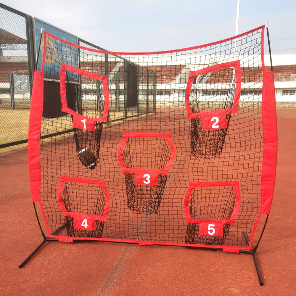 Football Training Throwing Net 7x7 Feet Soccer Goal with 5 Targets for Quarterbacks Foldable Carry Bag Backyard Practice