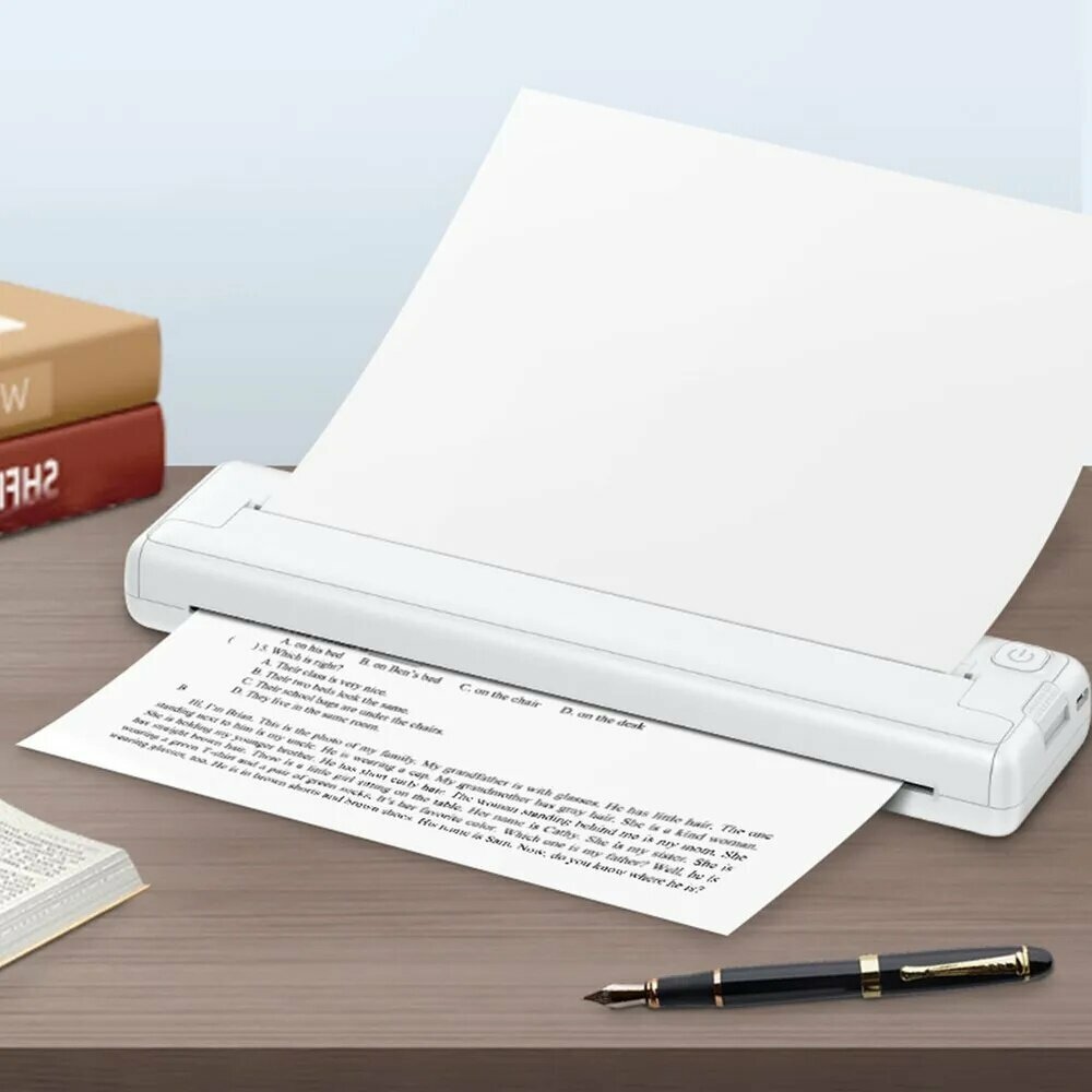 Принтер лазерный Небольшой принтер формата А4 для домашнего офиса, беспроводной Bluetooth, портативная термопечать без чернил, белый, черный