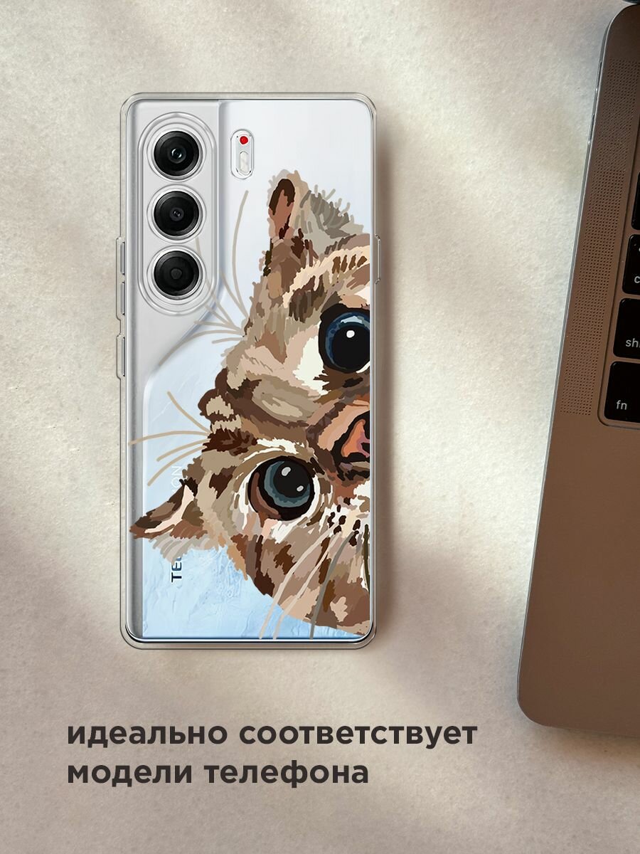 Чехол на Tecno Camon 40 Pro 5G / Текно Камон 40 Про 5G с принтом "Любопытный кот", прозрачный — фото 1