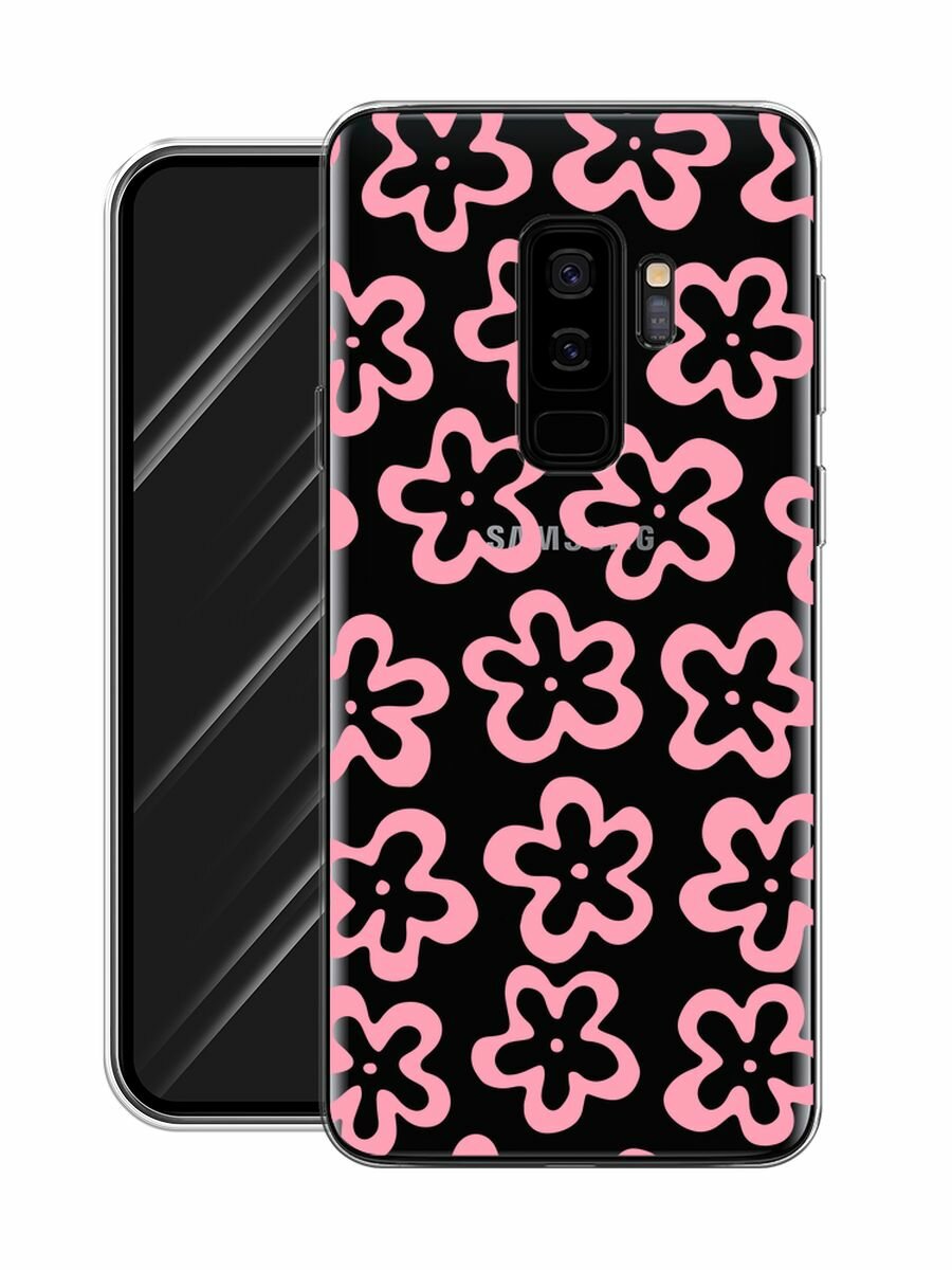 Чехол на Samsung Galaxy S9 + / Самсунг Галакси С9 Плюс с принтом "Простые розовые цветочки", прозрачный — фото 1