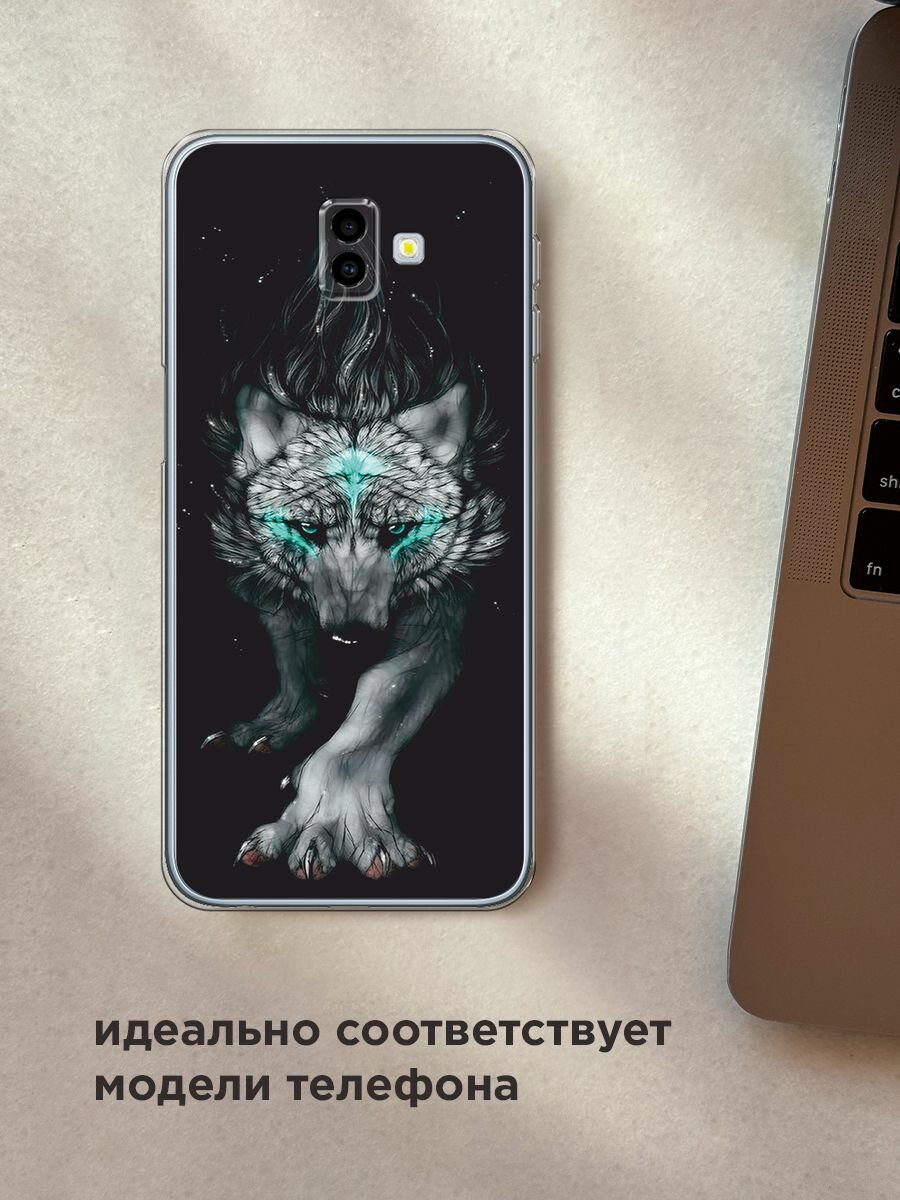 Чехол на Samsung Galaxy J6 + / Самсунг Галакси J6 Плюс 2018 с принтом "Крадущийся волк" — фото 1