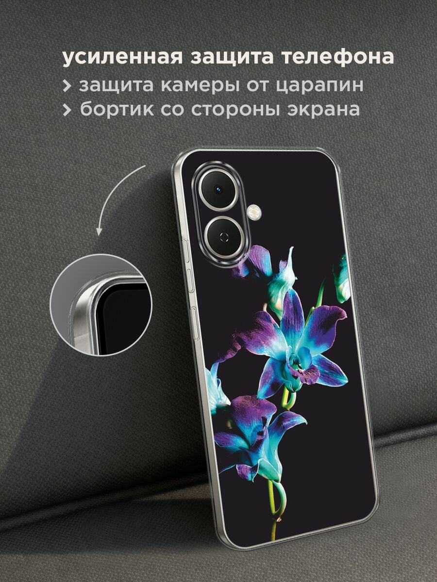 Чехол на Tecno Spark Go 2 / Текно Спарк Го 2 с принтом "Синий цветок на черном" — фото 1