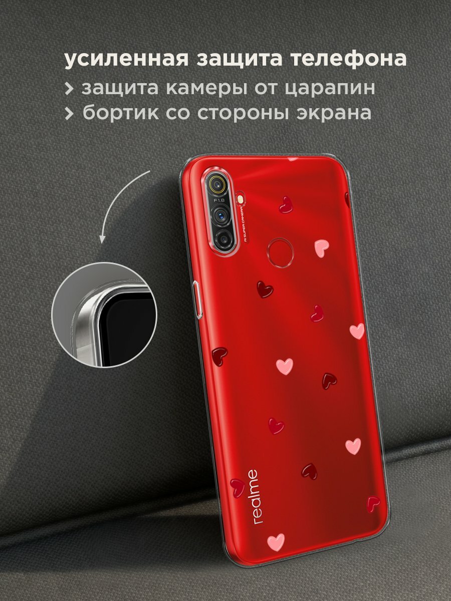 Чехол на Realme C3 / Реалми C3 с принтом "Бордовые сердечки 2" — фото 1