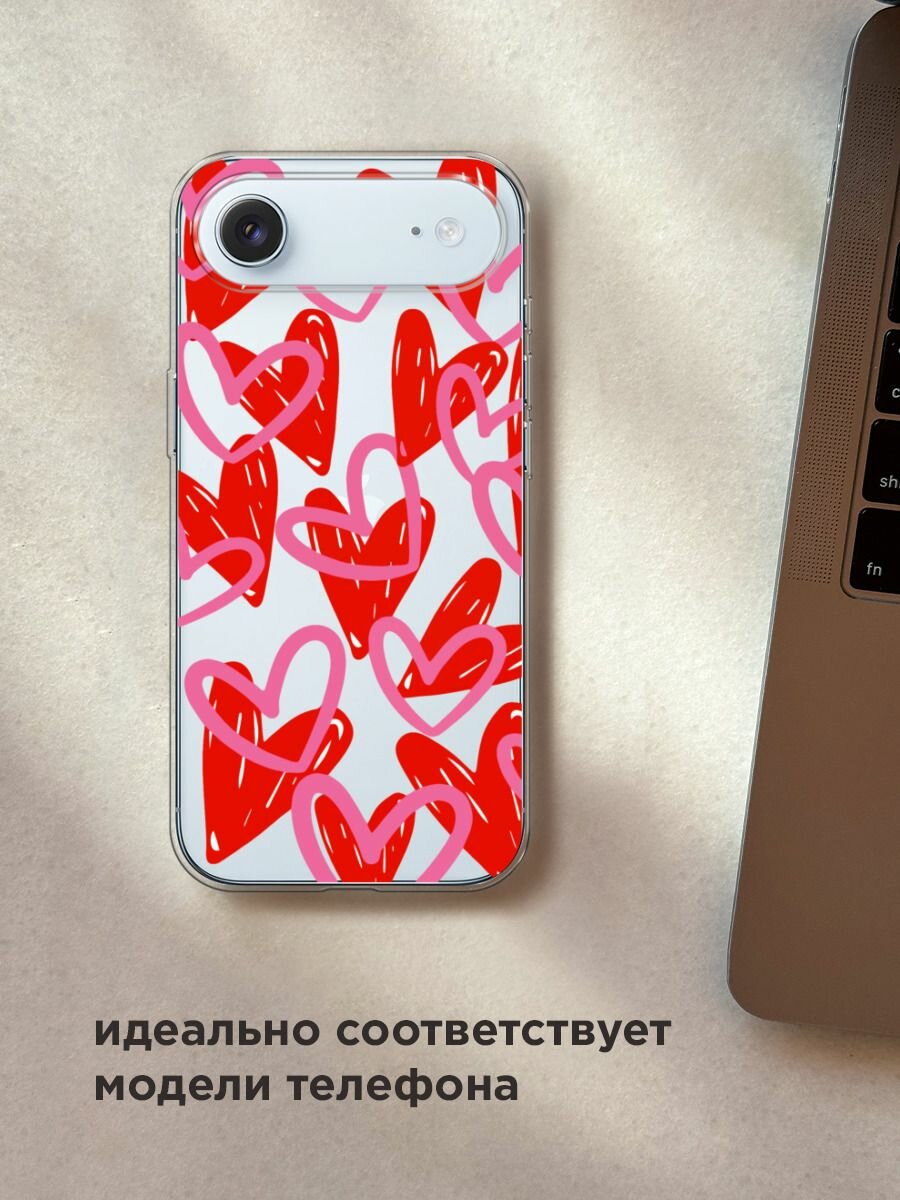 Чехол на Apple iPhone Air / Айфон Айр с принтом "Hearts doodles - 14 февраля", прозрачный — фото 1