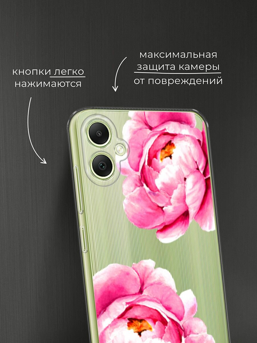 Чехол на Samsung Galaxy A05 / Самсунг Галакси A05 с принтом "Open peonies", прозрачный — фото 1