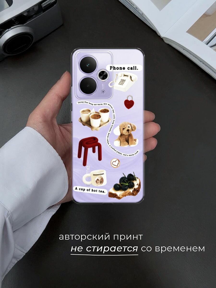 Чехол на Realme 14T / Реалми 14Т с принтом "Phone call", прозрачный — фото 1