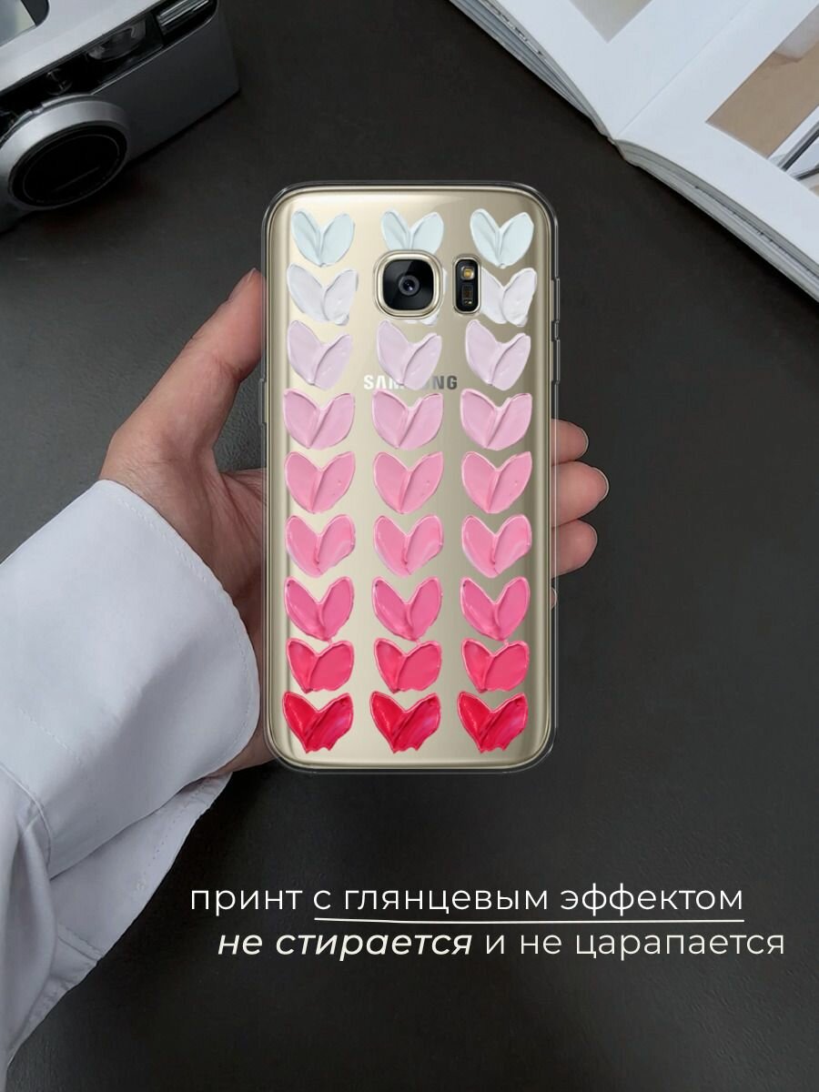 Чехол на Samsung Galaxy S7 / Самсунг Галакси С 7 с принтом "Градиент из сердечек" — фото 1