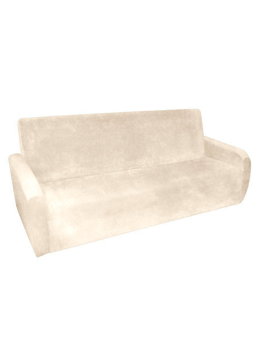 Чехол на трехместный диван-книжку Бруклин молочно-бежевый, стрейчевый велюр, Виктория Хоум Декор