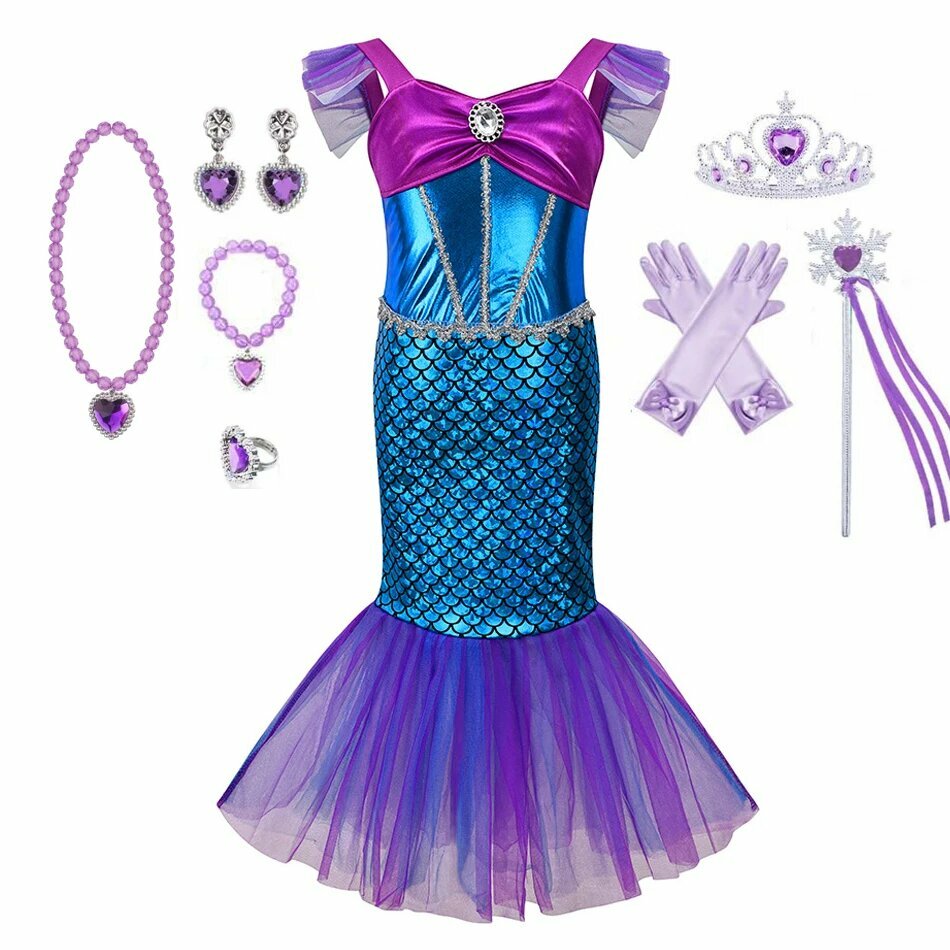 Платье русалки DreamParty для девочек 6-7T, Сиреневый, 5