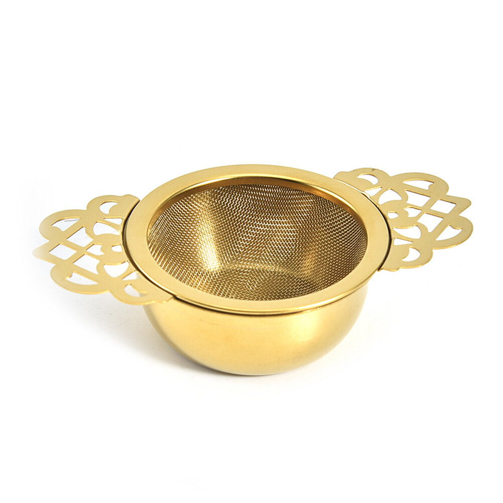 Tea Strainers with Drip Bowl Stainless Steel Infuser Set Filter Double Wing Handles