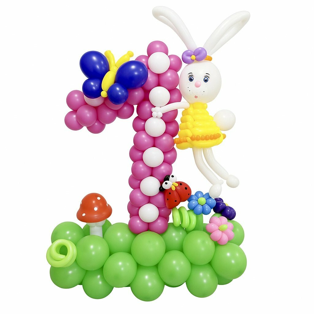 Фигура из шаров "Цифра на стойке с кроликом"