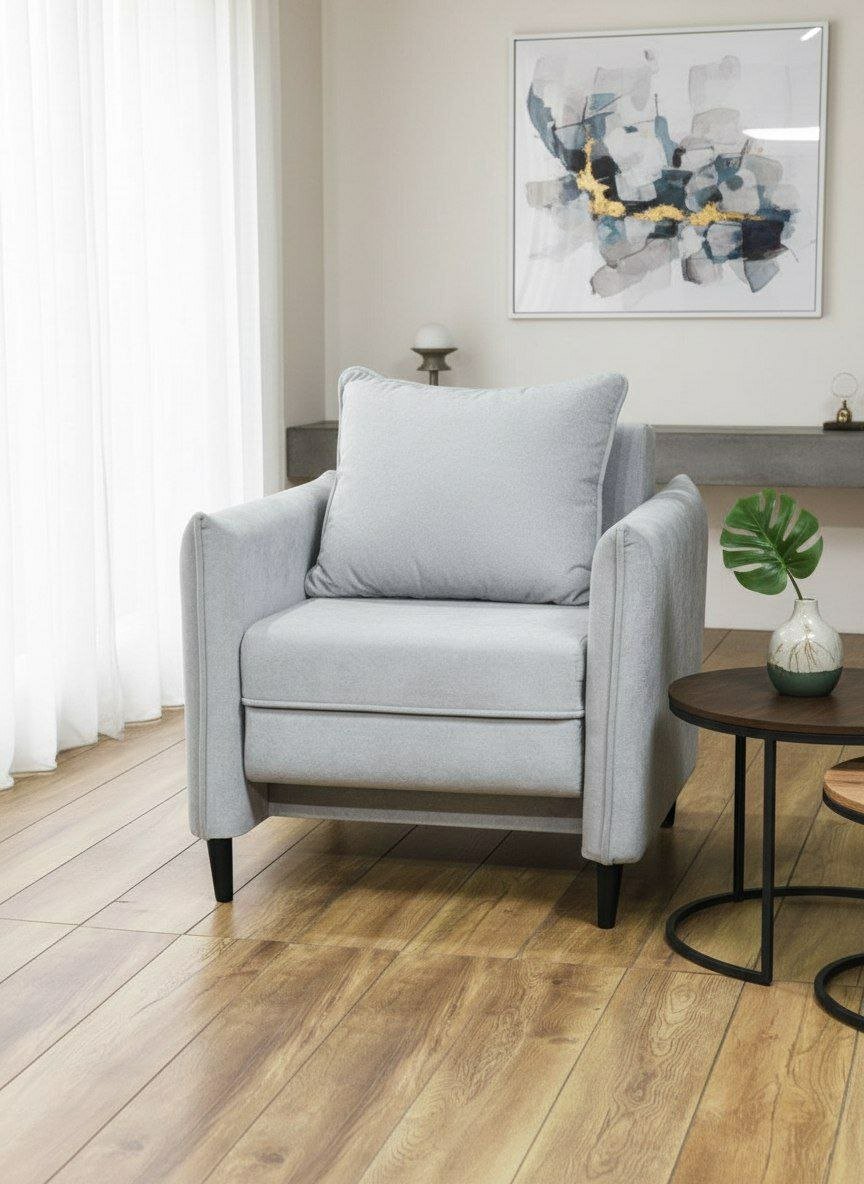 Кресло-кровать РИО, с подлокотниками, раскладное, обивка микровелюр, серое