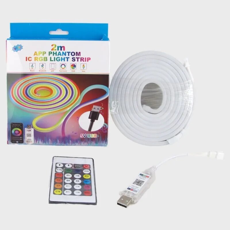 Светодиодная неоновая лента YD-2155-2 разноцветная 5V 3м USB, в коробке, Bluetooth