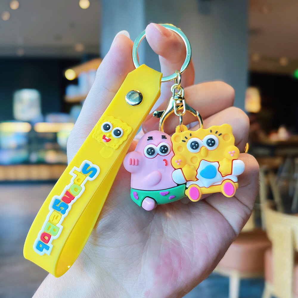 Брелок с мультяшным Губкой Бобом, милый кулон в виде куклы для сумки, кулон с мультяшной парой Патрика Стар, кулон с Губкой Бобом, сидящим в ряд.