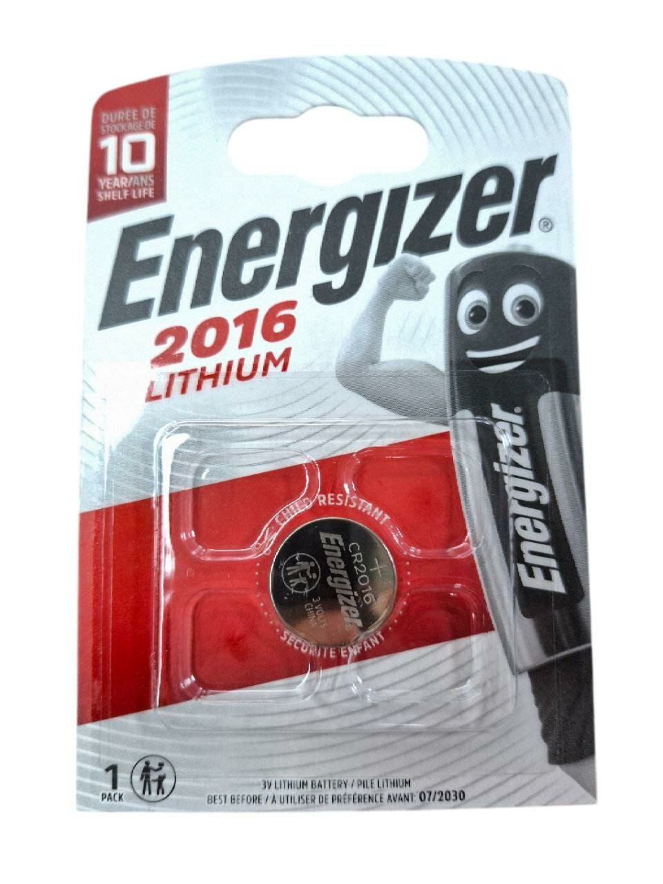 Дисковая батарейка Energizer CR2016 Lithium 3V BL1 , 1шт.