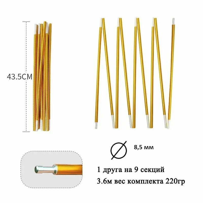 Дуга для каркаса палатки, алюминиевая, диаметр трубы 8,5 мм, оранжевая