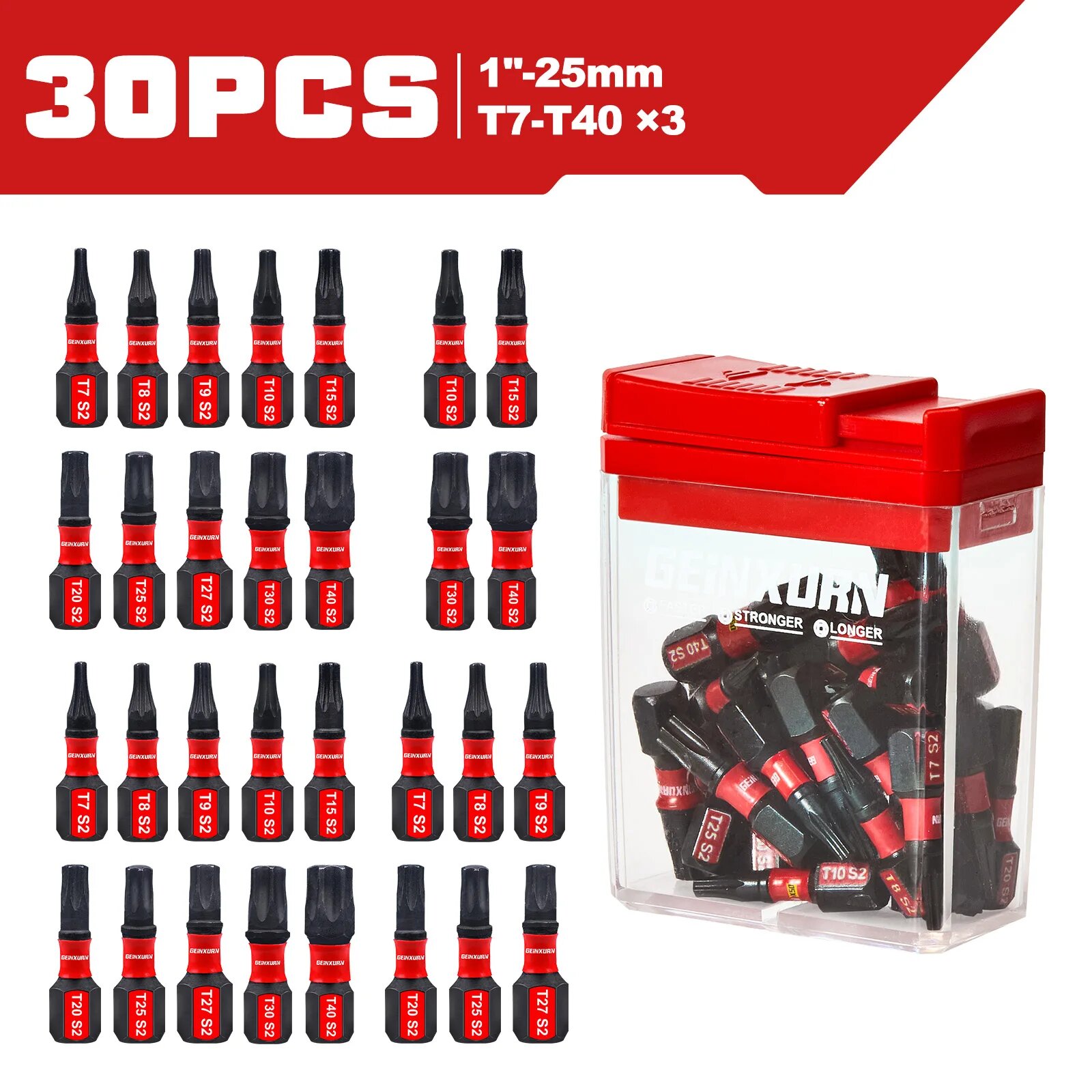 Набор ударных отверток Geinxurn Torx T7-T40, сталь S2, 30 шт.